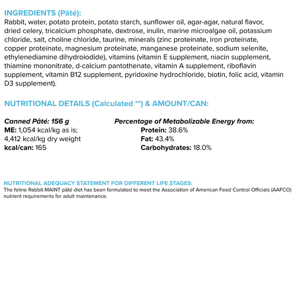 Rabbit-MAINT Canned Paté Cat Food - Rayne Canada