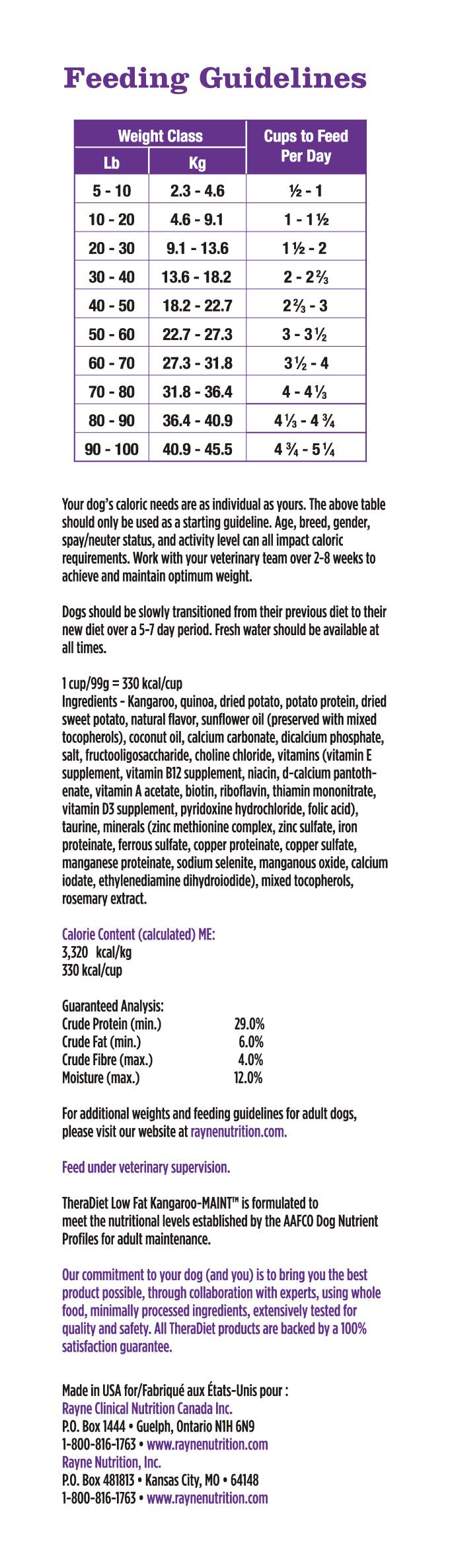 Low Fat Kangaroo-MAINT with Quinoa Canine Bag - Rayne Canada